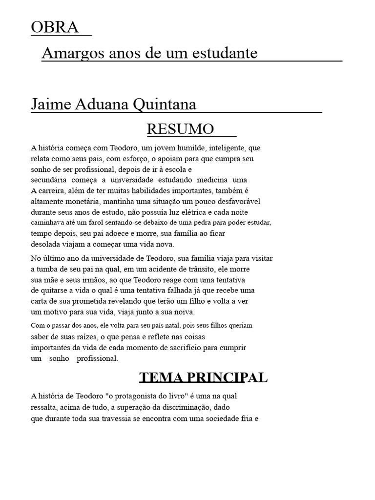 Superação e Sonhos na Vida de Teodoro | PDF