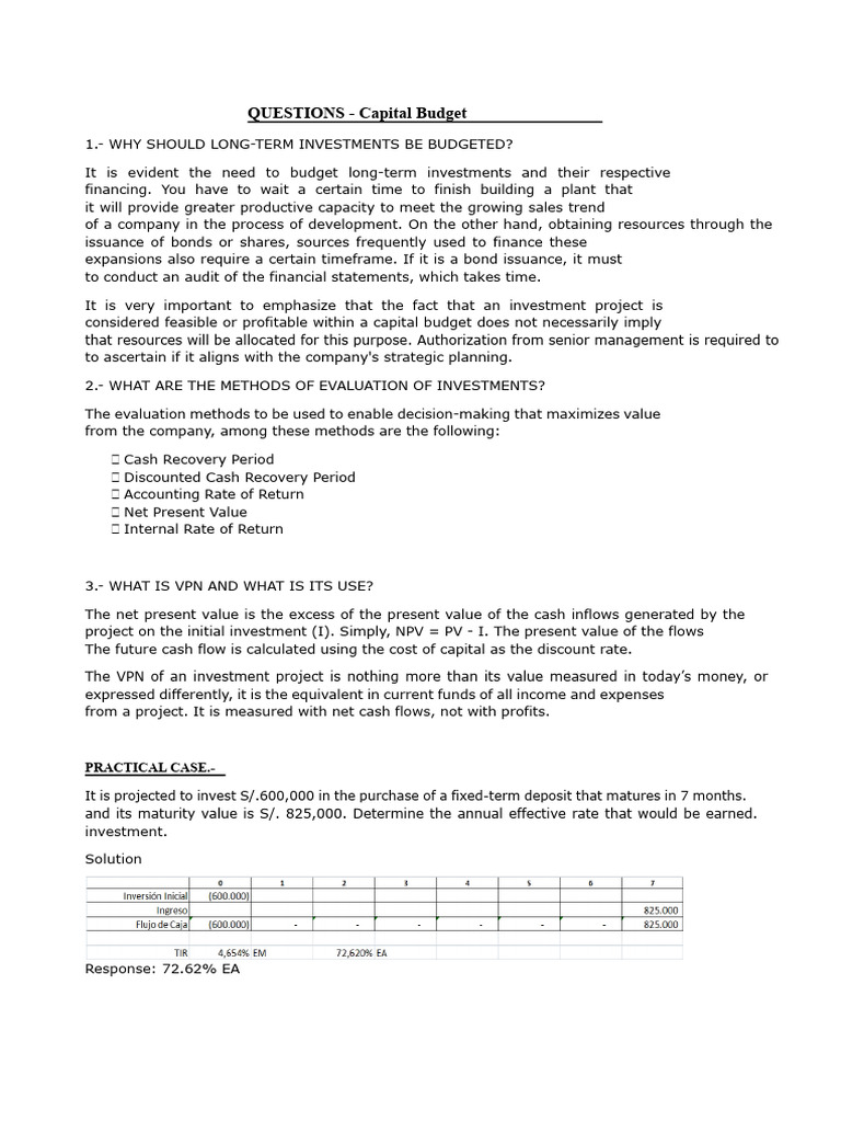 Questionnaire - Capital Budgeting | PDF