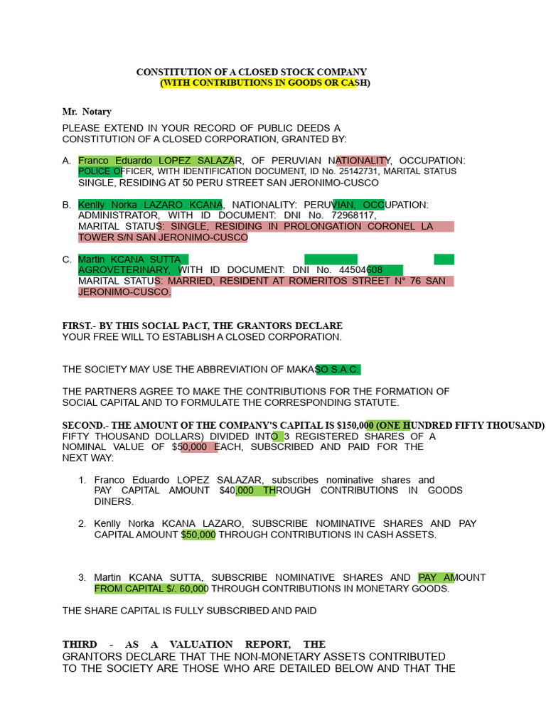 Minutes Format SAC With Directory Contribution of Goods | PDF | Loans ...