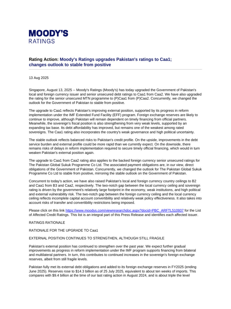 Rating Action Moodys Ratings Upgrades 13aug2025 PR 510934 | PDF ...