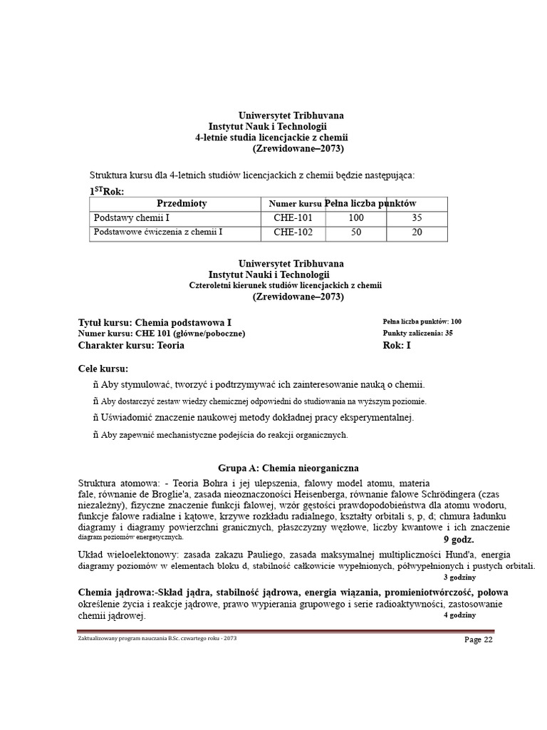 Syllabus TU BSC Chemii | PDF