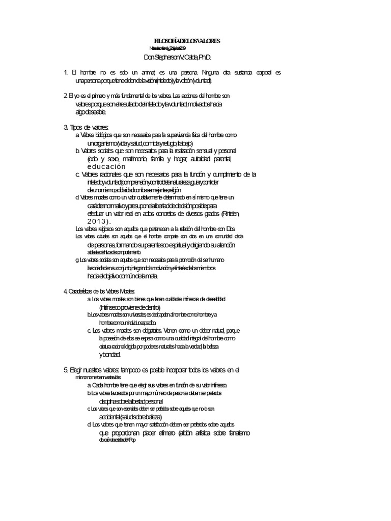 Filosofía de Los Valores - Notas de Clase 1 | PDF | Comprensión