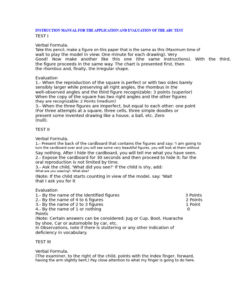 ABC Test Evaluation Manual | PDF
