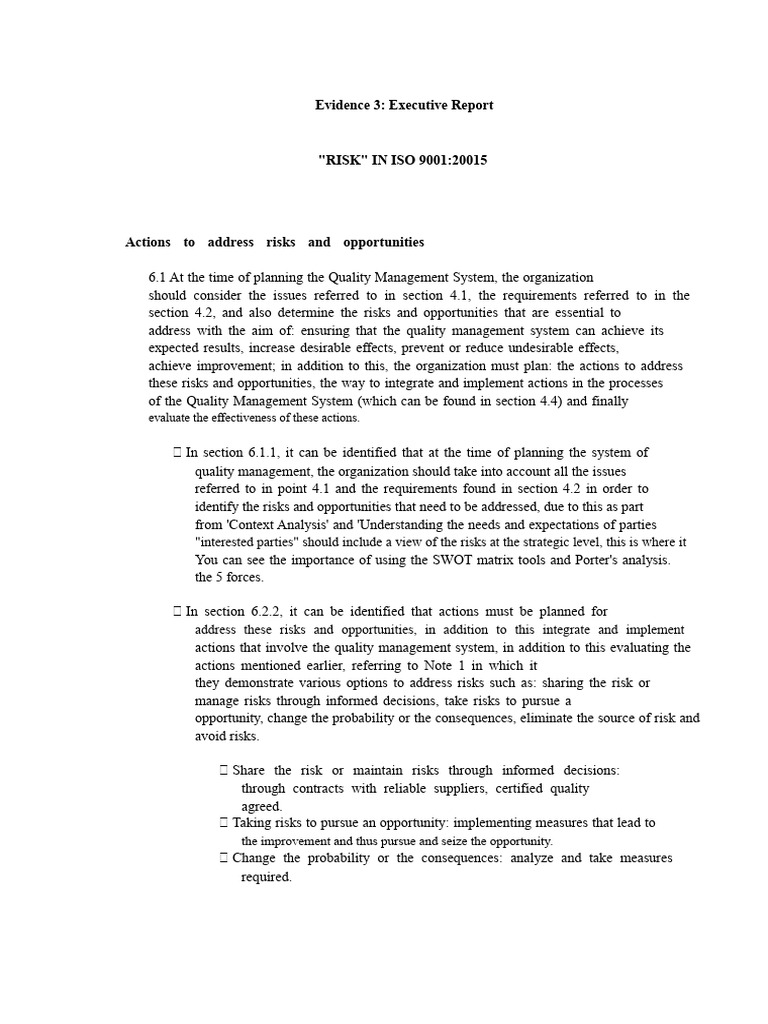 Evidence 3 Executive Report | PDF | Risk | Quality Management