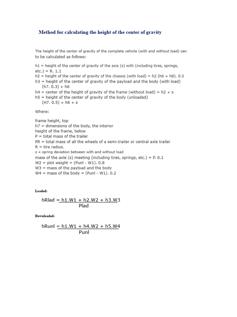 Calculating Vehicle Center of Gravity Height | PDF
