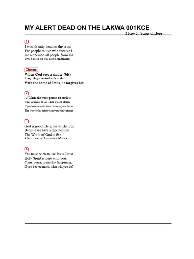 Creole - Songs of Hope | PDF | Jesus | Glory (Religion)