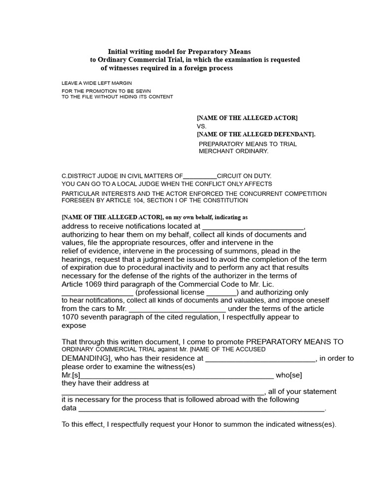 Initial Written Submission of Preparatory Means For Ordinary Commercial ...