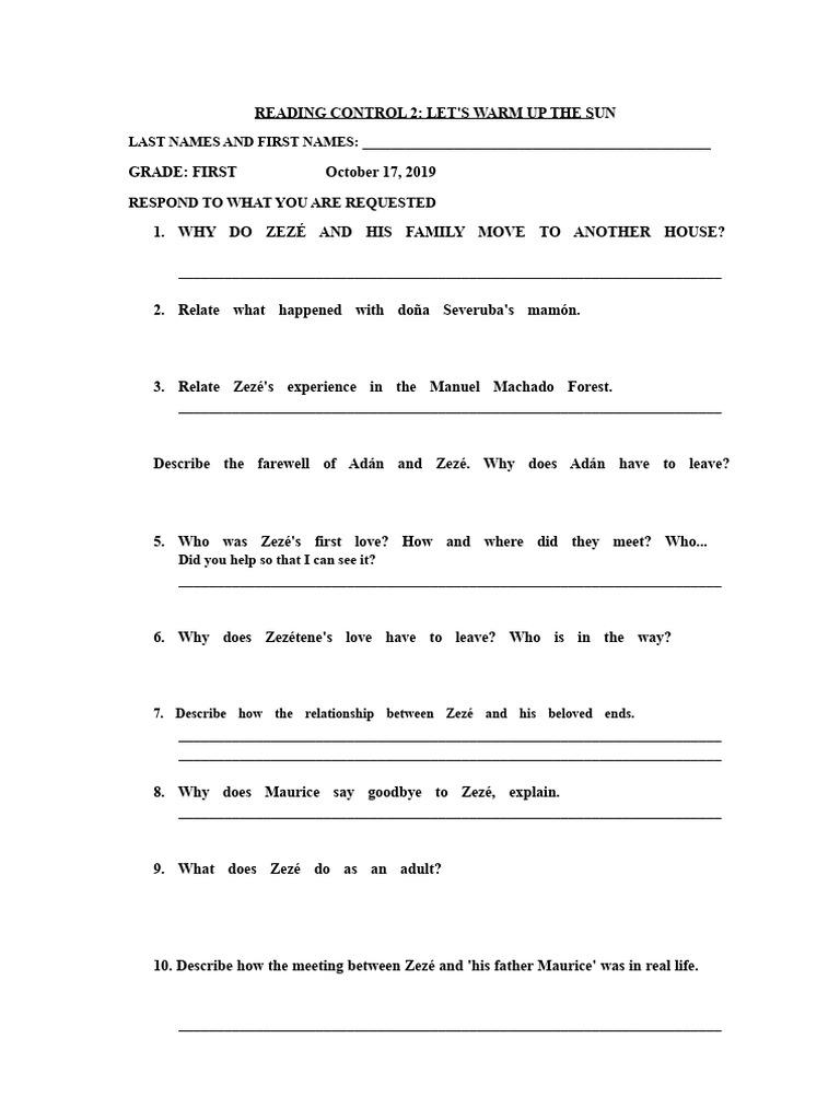 READING CONTROL 2 let's warm up the sun | PDF