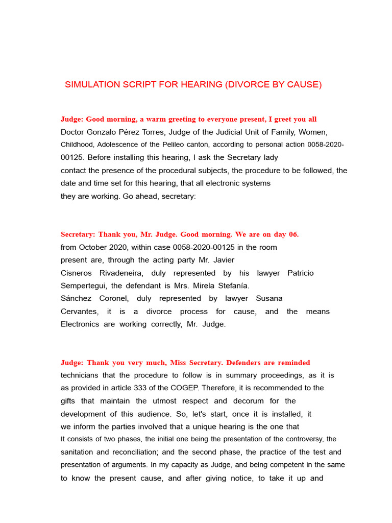 Script For Hearing Simulation | PDF | Witness | Judge