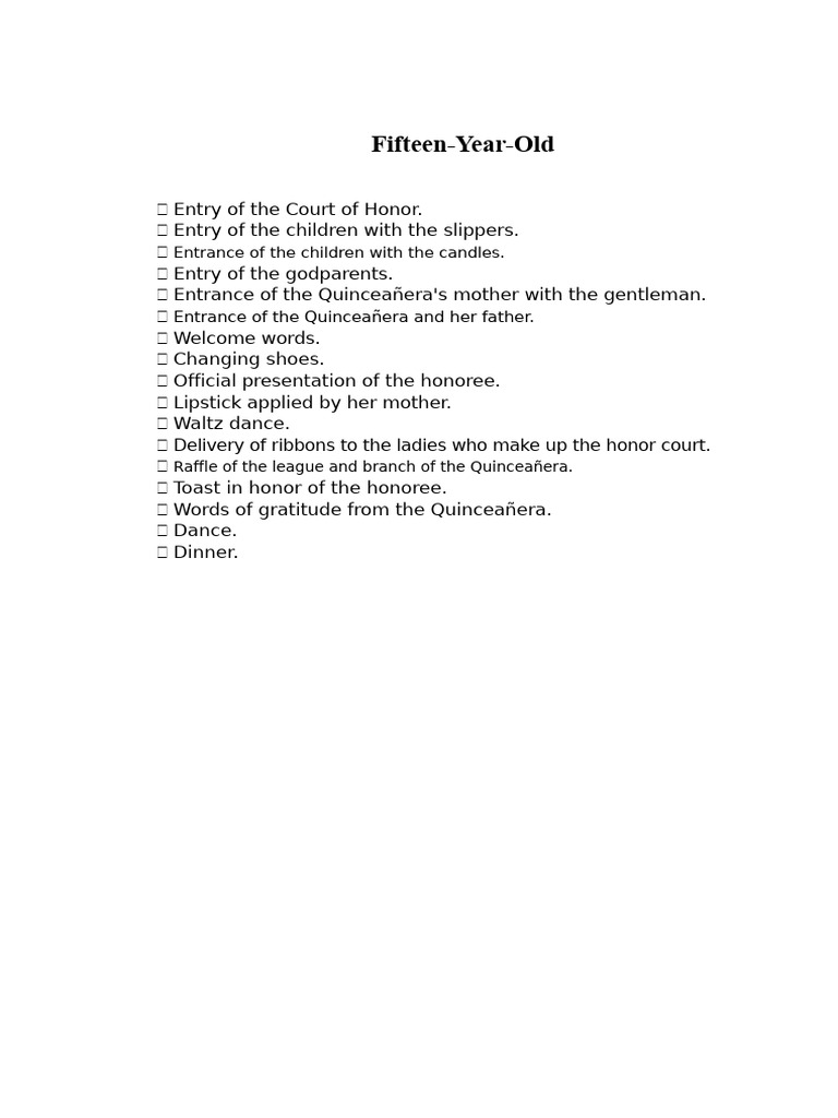 Fifteen-Year-Old Celebration Program | PDF