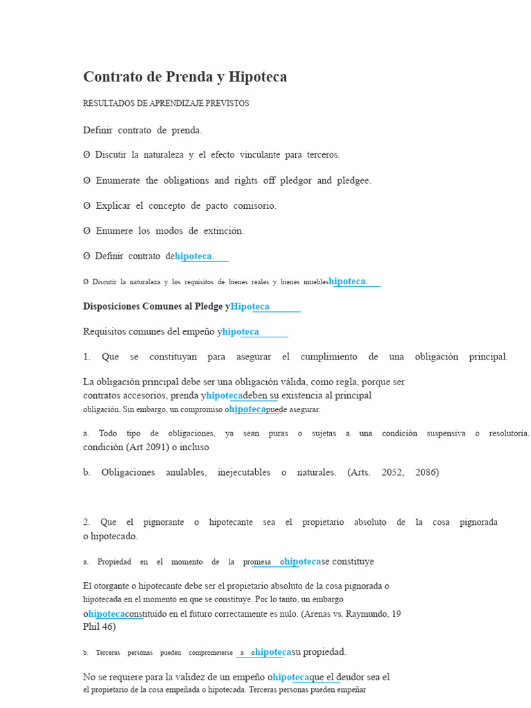 Contrato de Prenda y Hipoteca | PDF | Pagos | Ley común