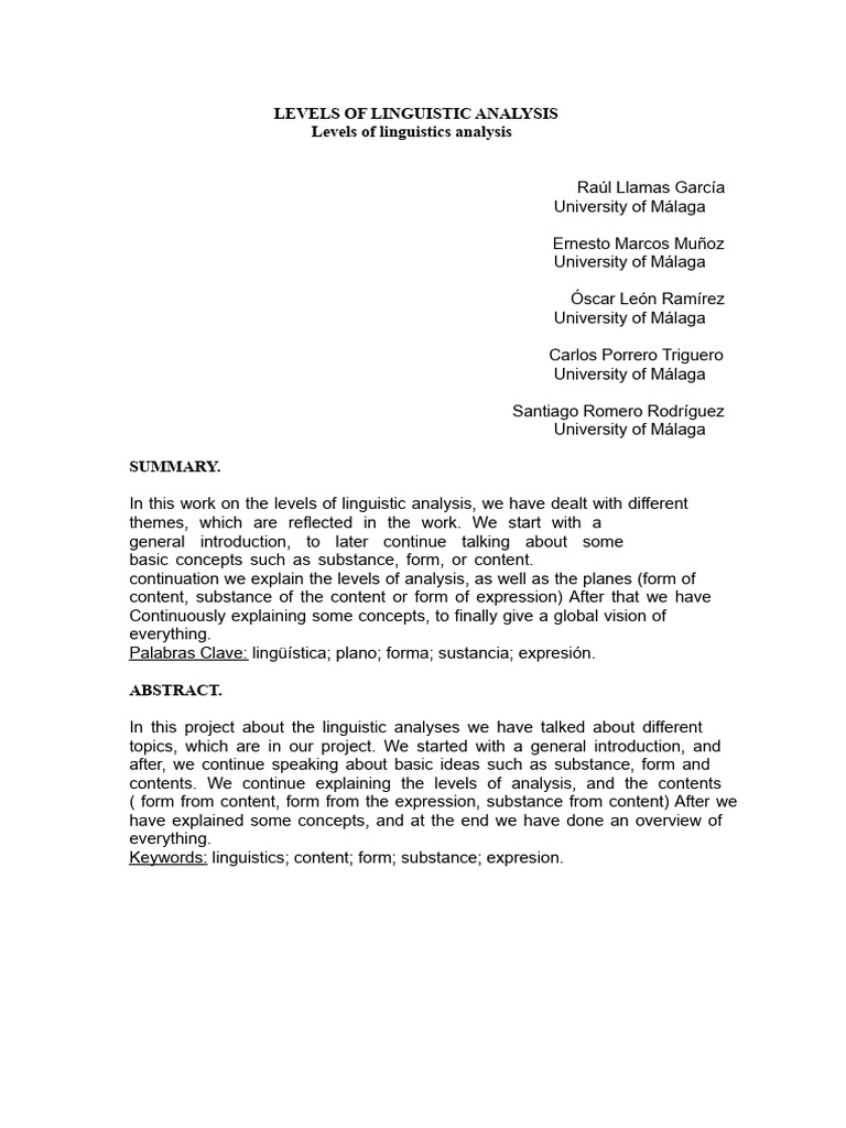 Linguistic Analysis Levels Explained | PDF | Word | Phoneme