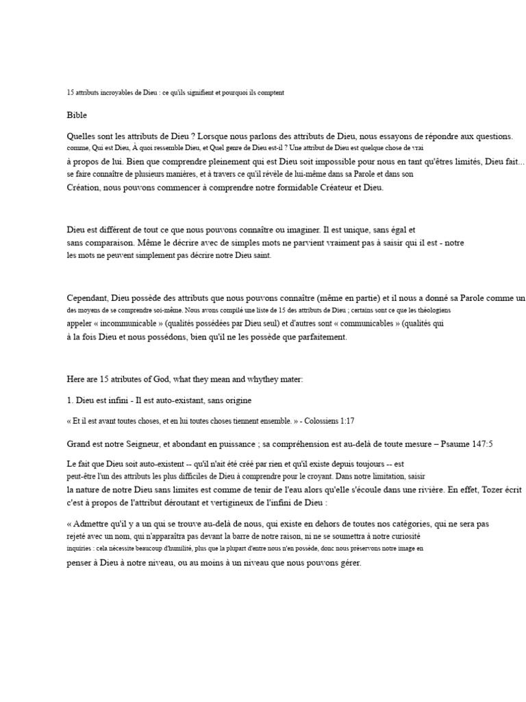 15 Attributs de Dieu et leur Signification | PDF | Dieu | Miséricorde