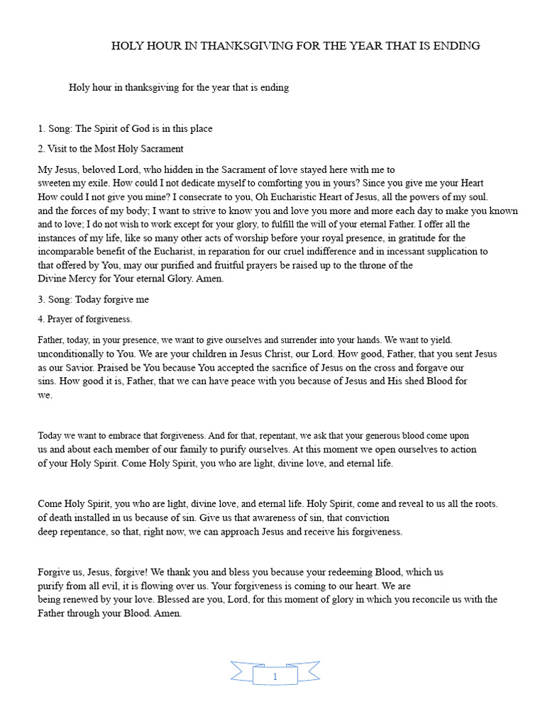 Thanksgiving Holy Hour Reflection Guide | PDF | Eucharist | Jesus
