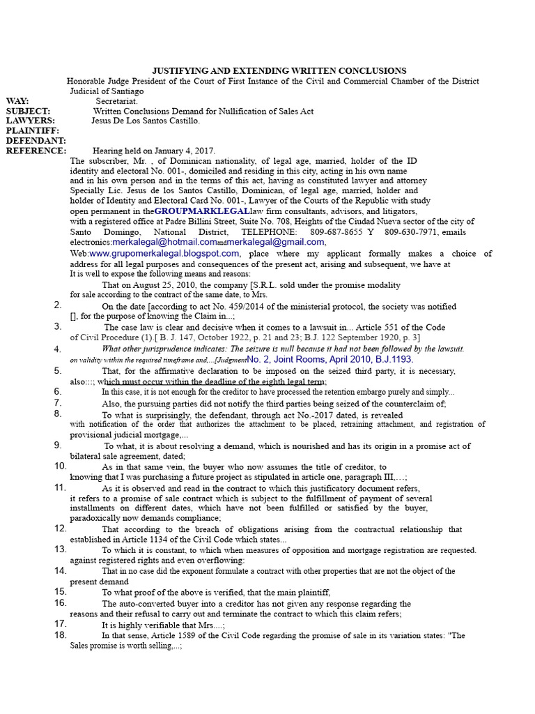 Conclusions On Nullity of Sale Act | PDF | Lawsuit | Common Law