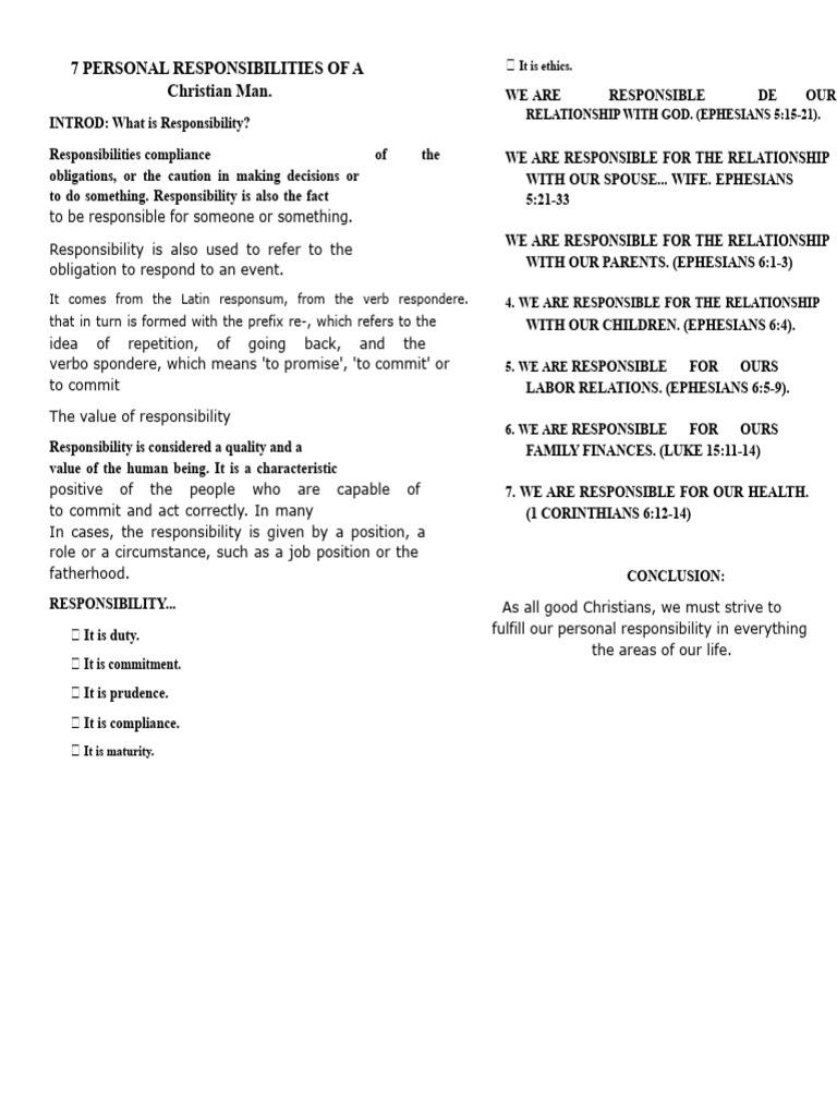 The 7 Personal Responsibilities of A Christian | PDF
