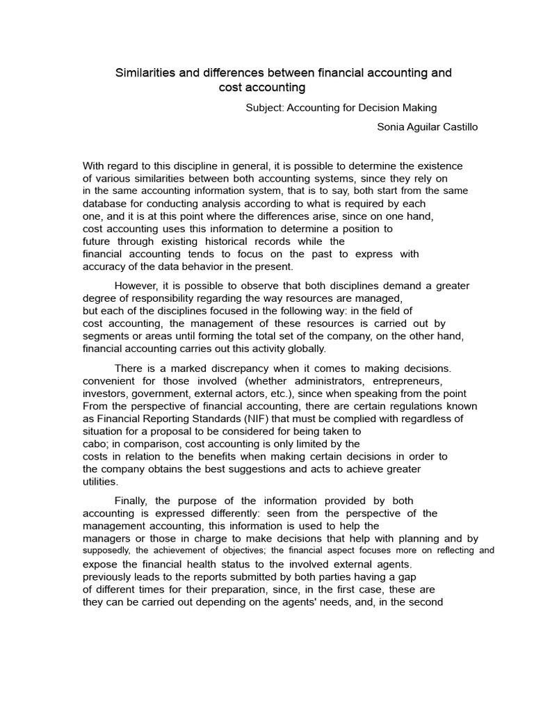 1.1 Similarities and Differences Between Financial Accounting and Cost Accounting | PDF ...