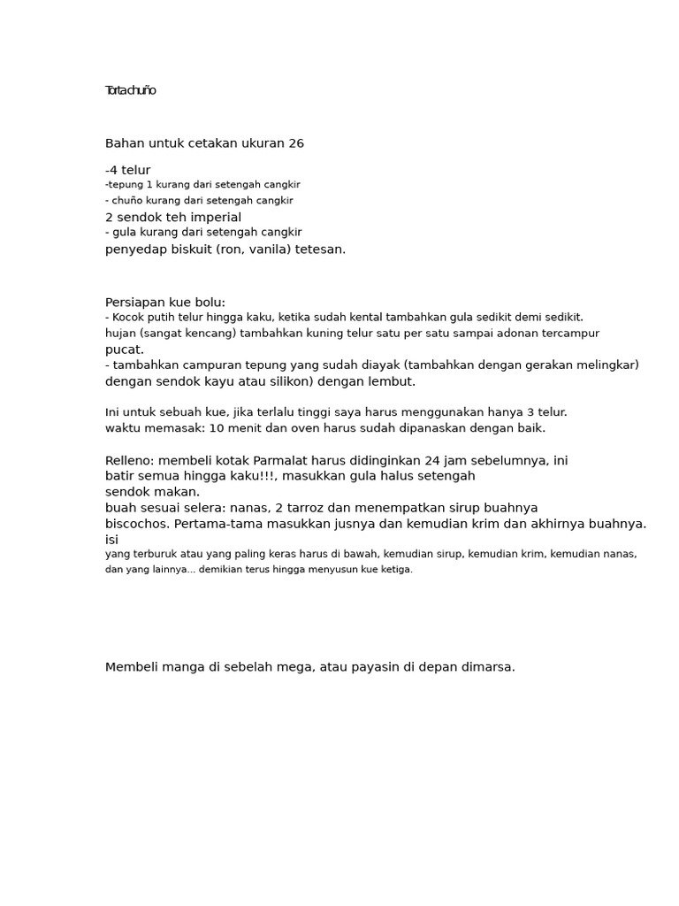 Resep Torta Chuño Kue Bolu 26 cm | PDF