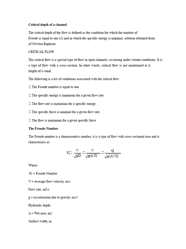 Calculating Critical Depth in Channels | PDF | Applied And ...