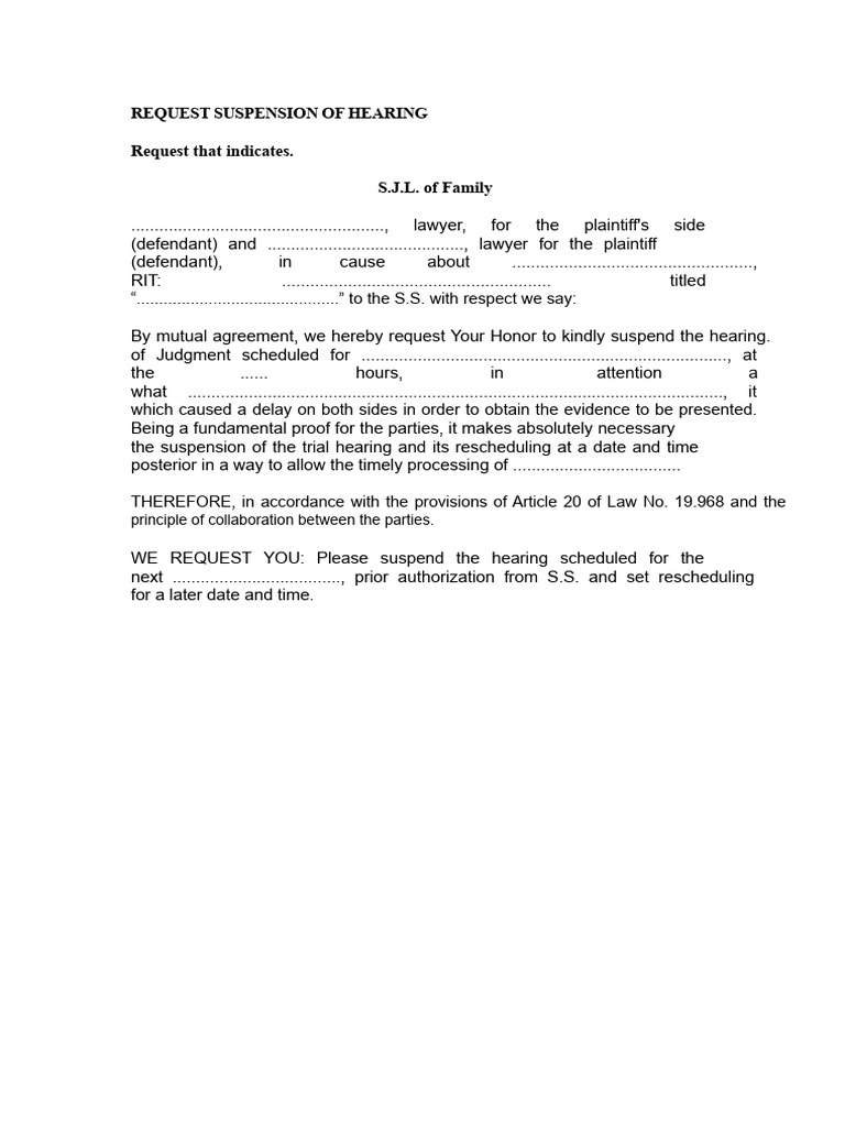 Request to Suspend Hearing for Evidence | PDF