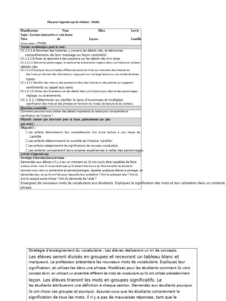 Plan de Leçon de Lecture À Haute Voix | PDF