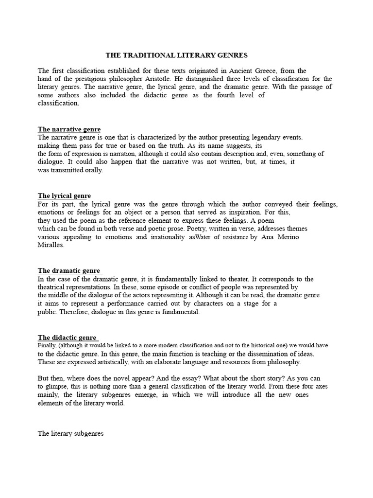 The Traditional Literary Genres | PDF | Genre | Poetry