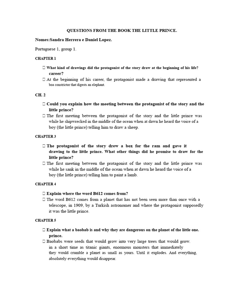 QUESTIONS FROM THE BOOK THE LITTLE PRINCE | PDF | The Little Prince