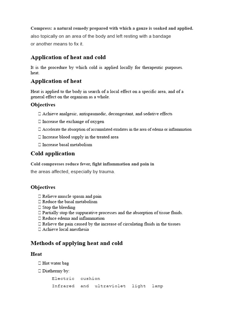 Application of Cold Compresses. | PDF | Water | Medical Specialties