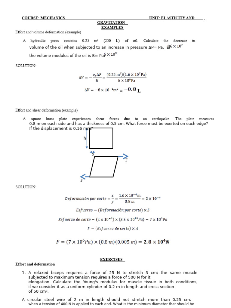 Exercises on Elasticity and Gravitation 2nd Cycle 2011 | PDF | Deformation (Engineering) | Young ...