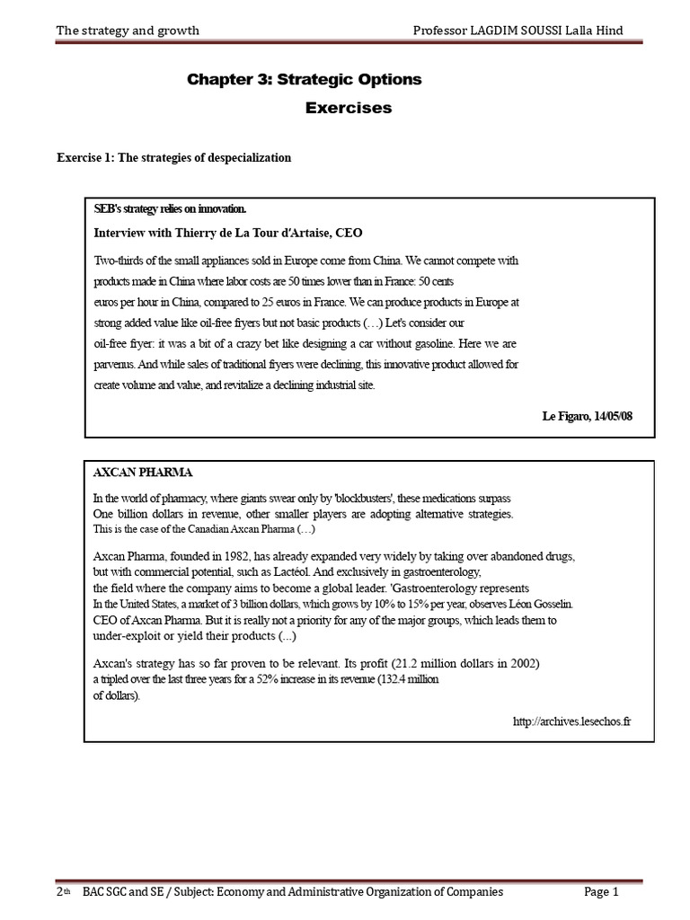 The Strategic Options Exercises 1 | PDF | Competitive Advantage ...