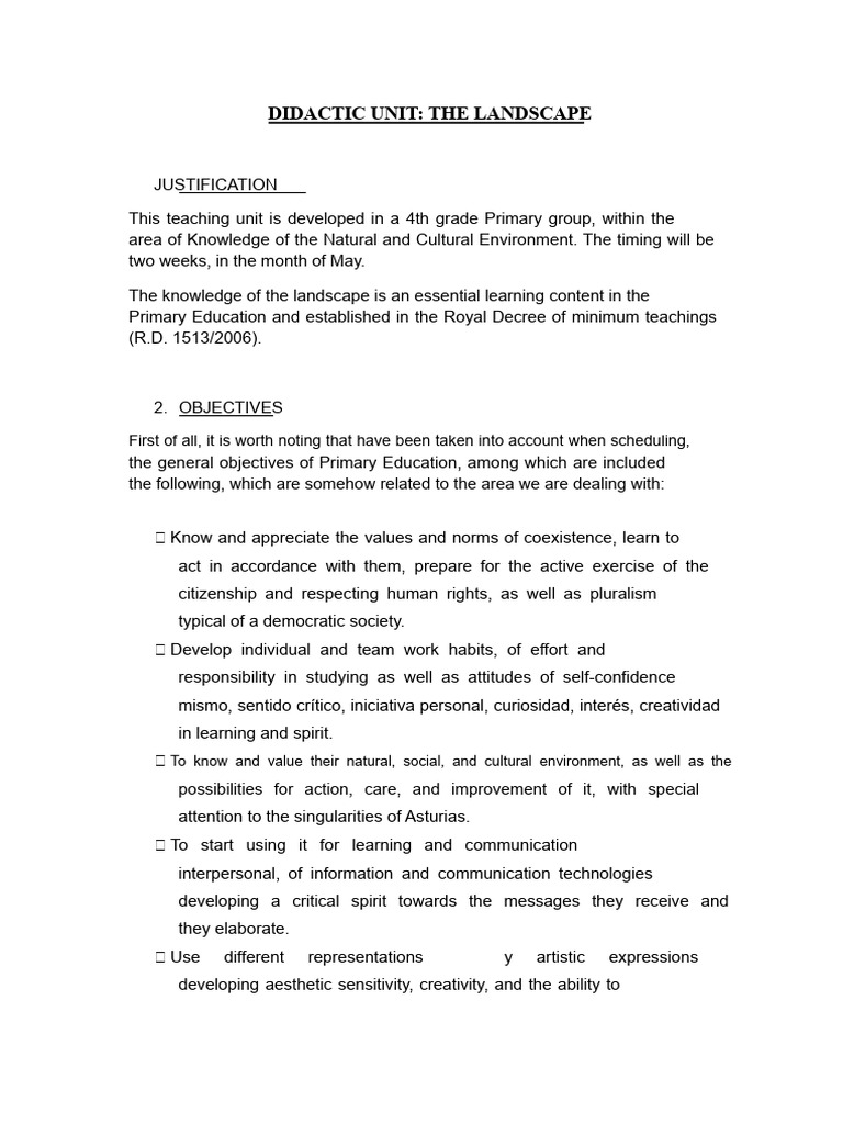 Teaching Unit on Landscape for 4th Grade | PDF | Evaluation | Knowledge