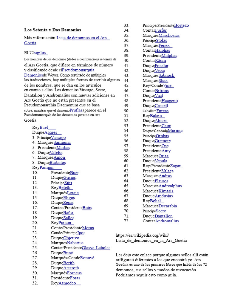 Los 72 Demonios de Goetia | PDF