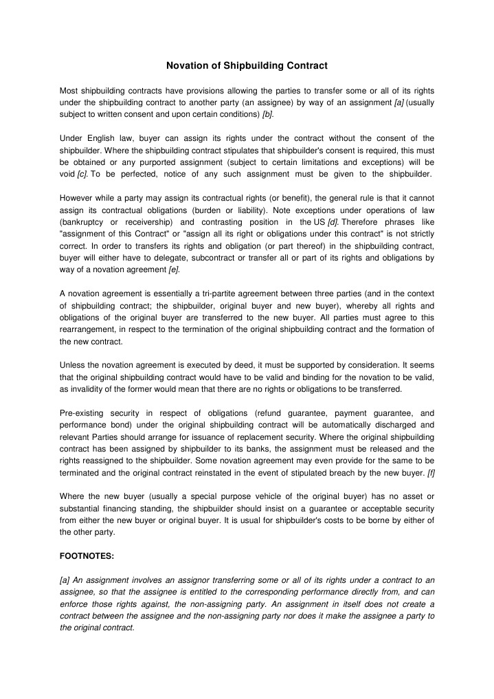 Novation of Shipbuilding Contract | PDF | Assignment (Law) | Legal Concepts