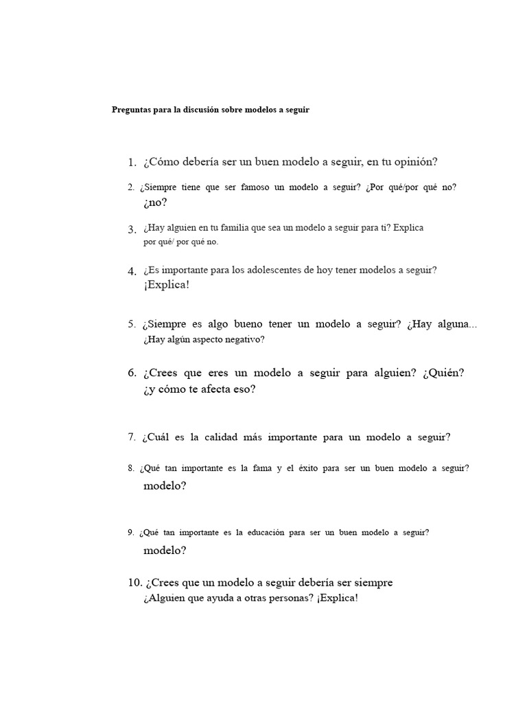 Preguntas de discusión sobre modelos a seguir (002) | PDF