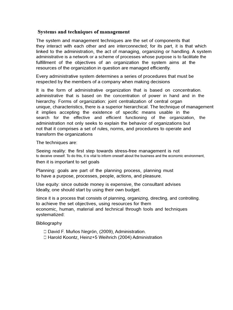 Systems and Techniques of Management | PDF