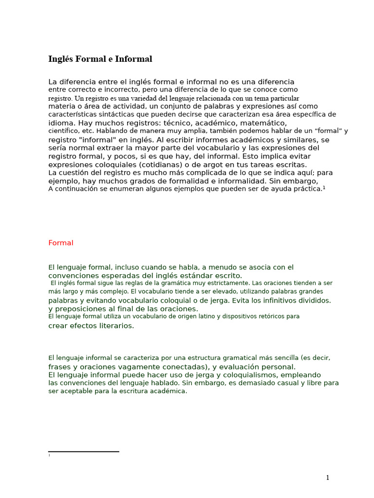 Diferencias entre inglés formal e informal | PDF | Idioma en Inglés ...