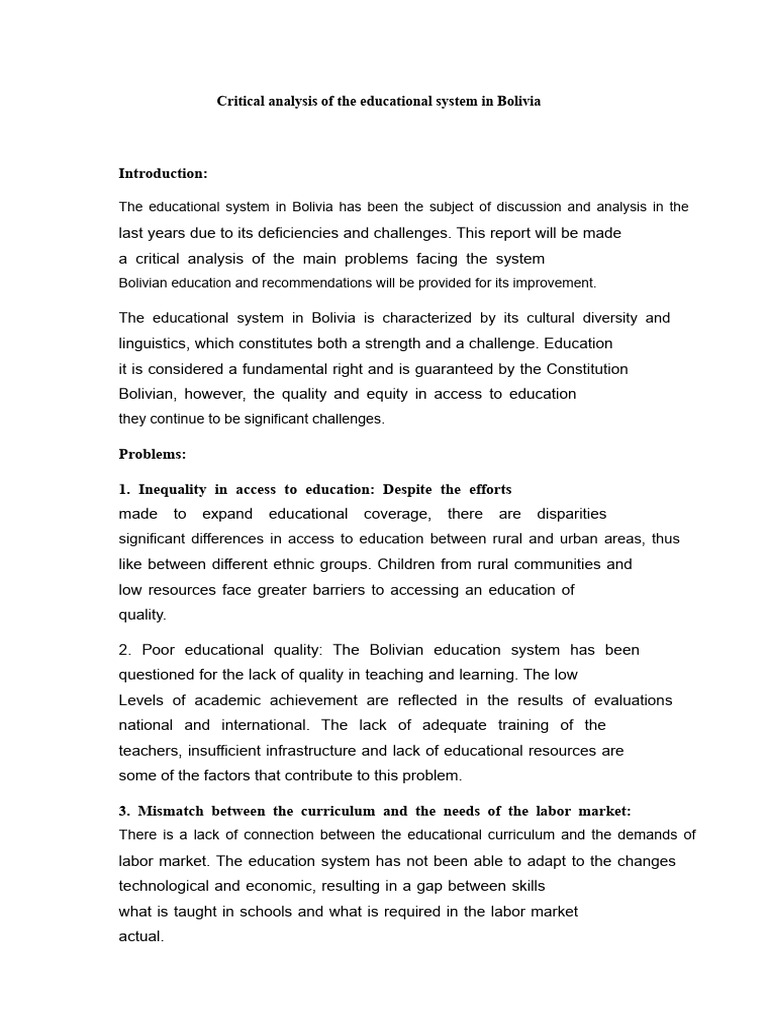 Critical analysis of the educational system in Bolivia | PDF | Economic ...