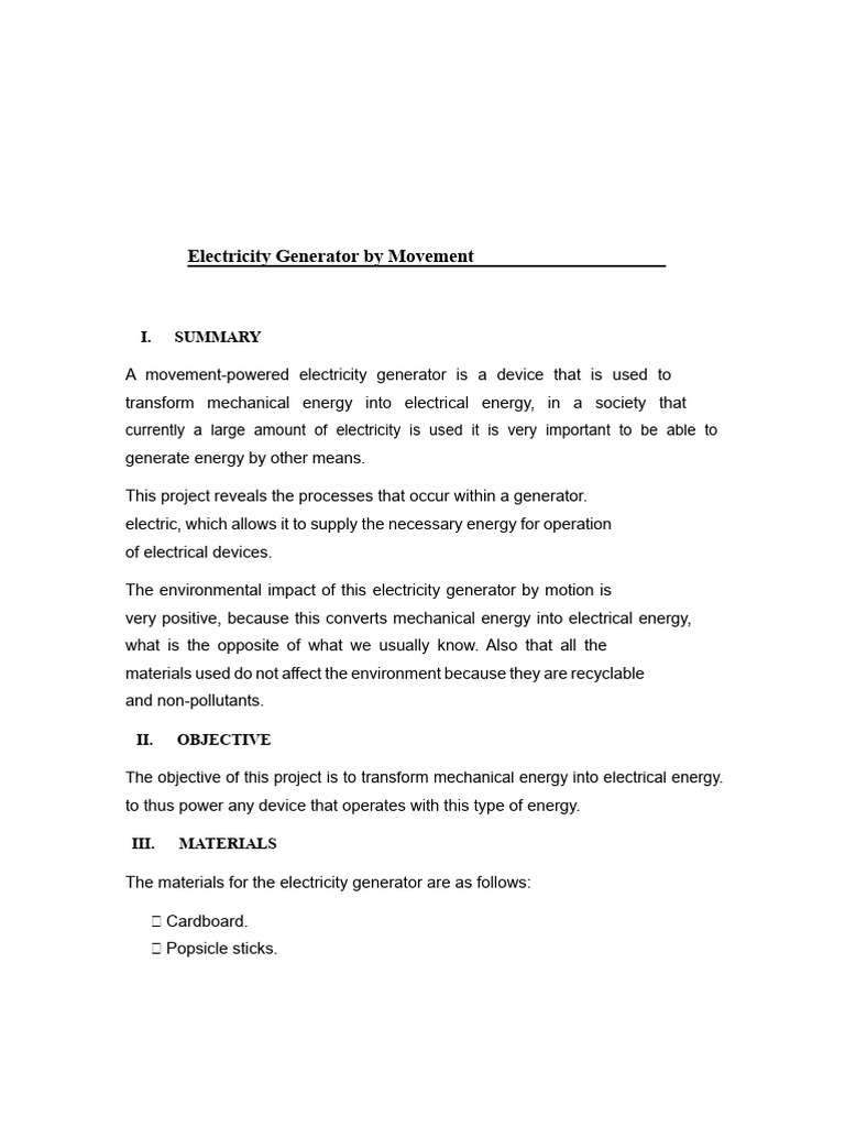 Electricity generator by movement | PDF | Electricity | Electric Generator