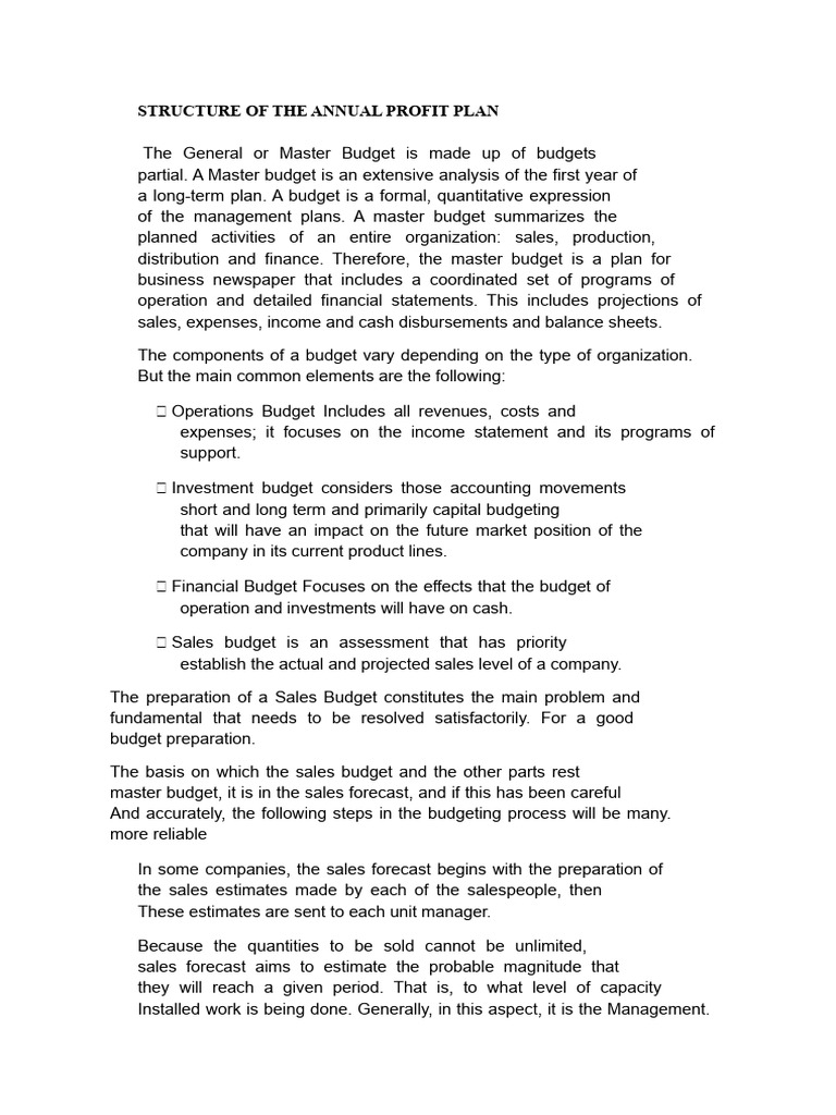 STRUCTURE OF THE ANNUAL PROFIT PLAN.docx | PDF | Budget | Expense
