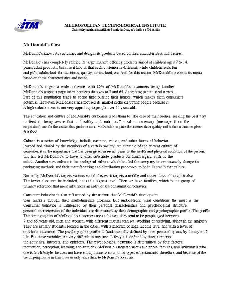 McDonald Case Segmentation | PDF | Behavior | Brand