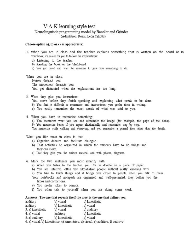 Inventory of VAK Learning Styles | PDF | Learning Styles | Learning