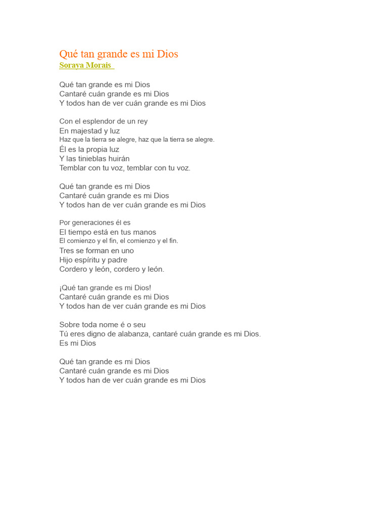 Letra de "Cuán Grande es Mi Dios" | PDF