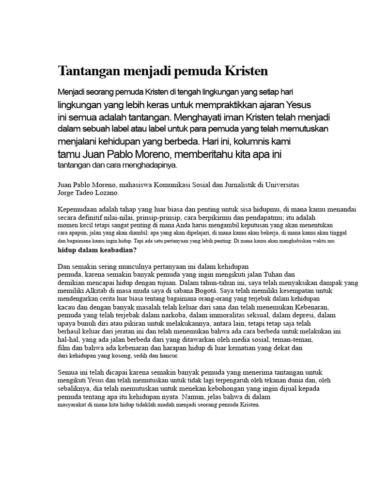 Tantangan Pemuda Kristen Saat Ini | PDF