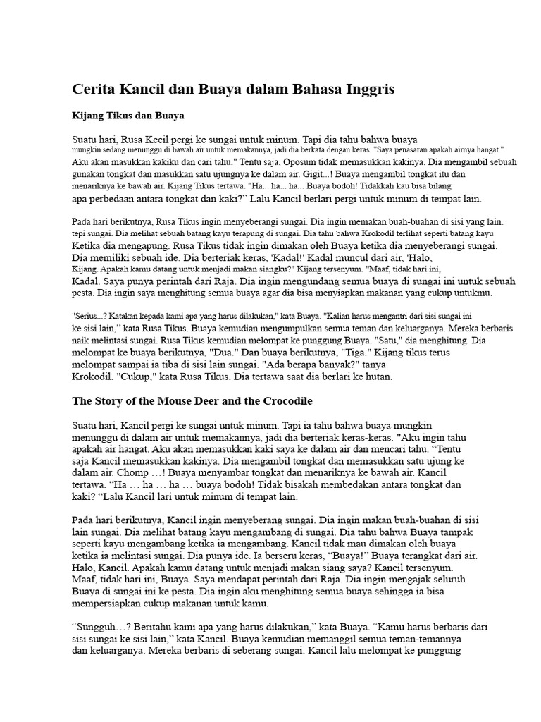 The Story of The Mouse Deer and The Crocodile in English | PDF