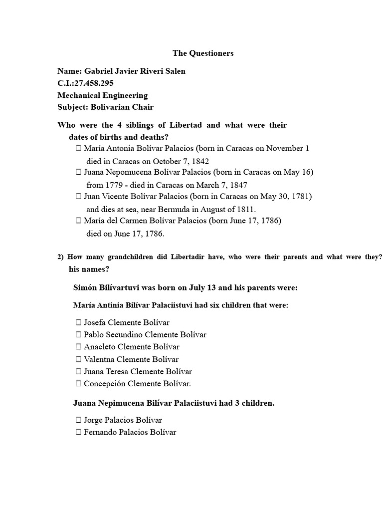 Bolívar Family History and Influence | PDF