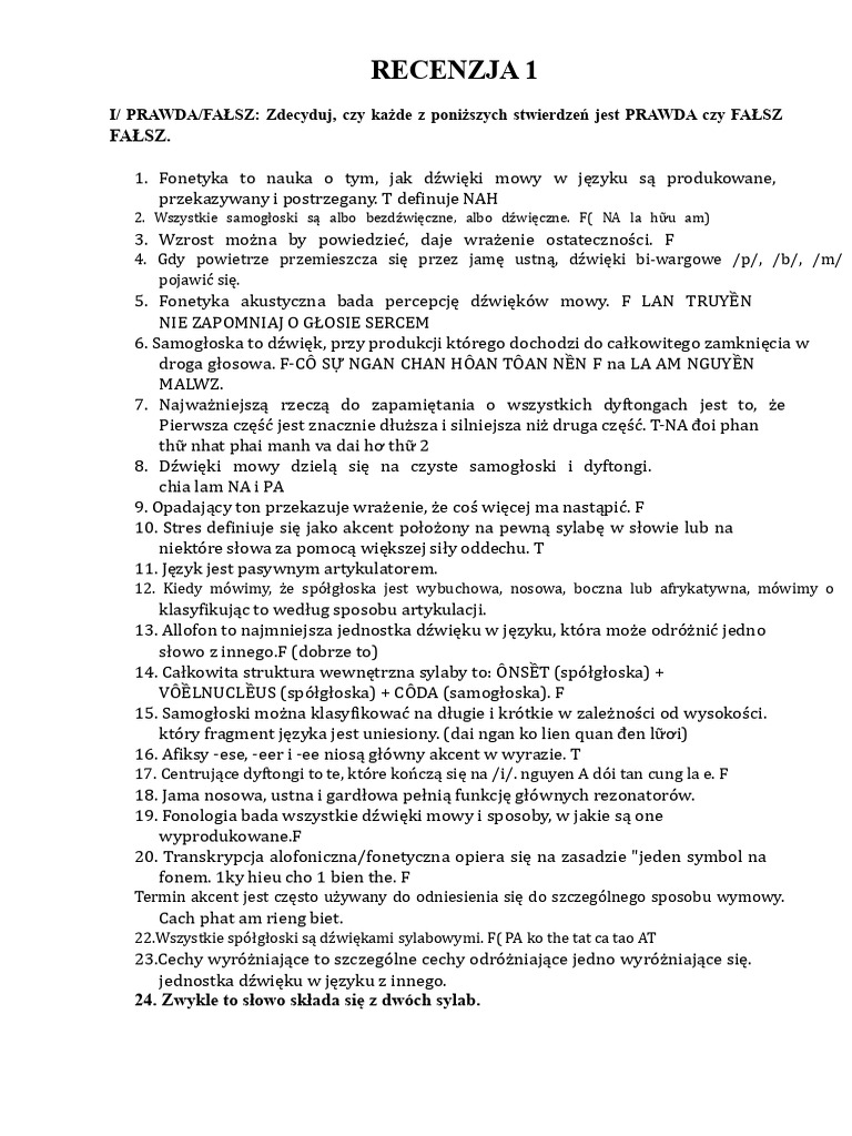 Recenzja 1 - Fonologia I Fonetyka | PDF