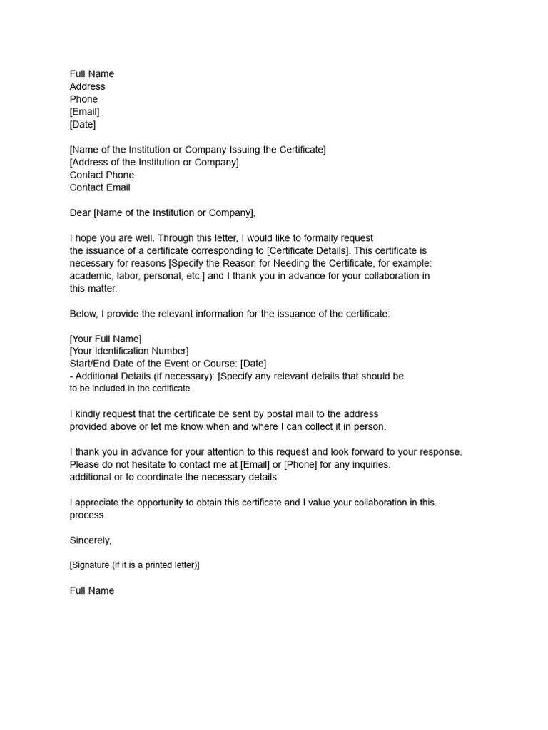 Certificate Issuance Request Letter | PDF