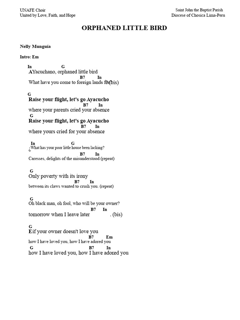 Orphan Little Bird (Lyrics and Chords) | PDF