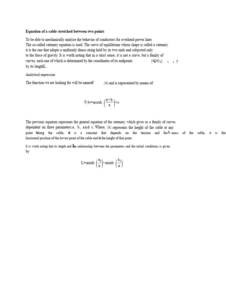 Equation of A Cable Stretched Between Two Points | PDF
