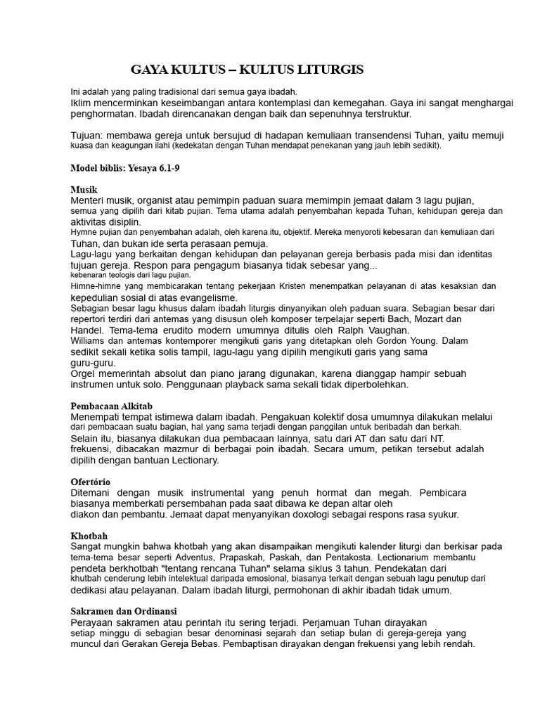 Gaya Kultus Liturgis dalam Ibadah Kristen | PDF